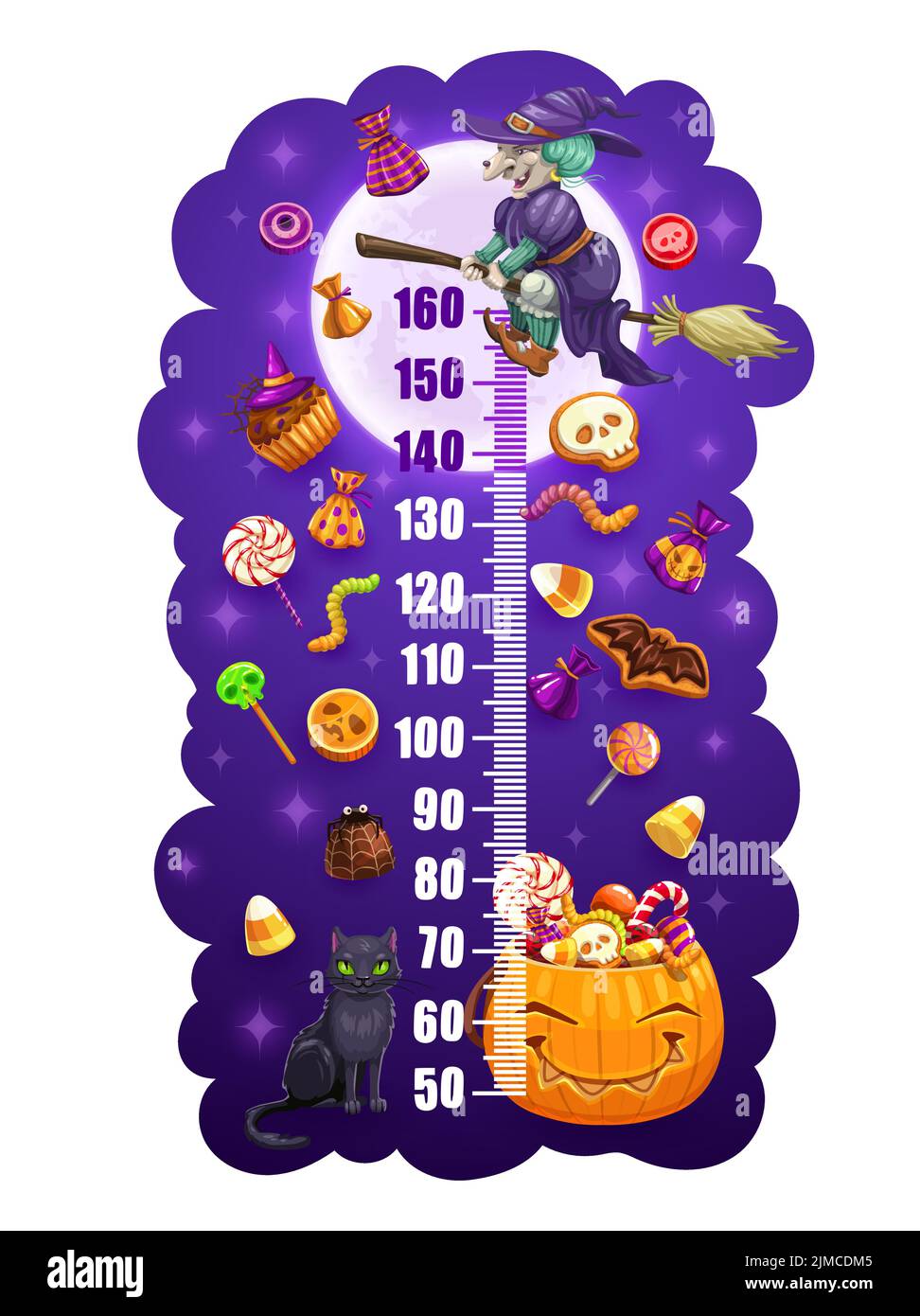 Kids height chart with Happy Halloween sweets growth meter vector wall ...
