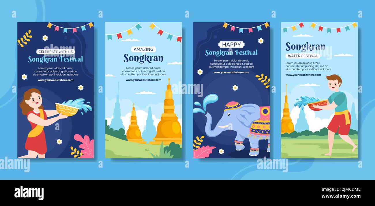 Songkran Festival Day Social Media Stories Template Cartoon Background ...