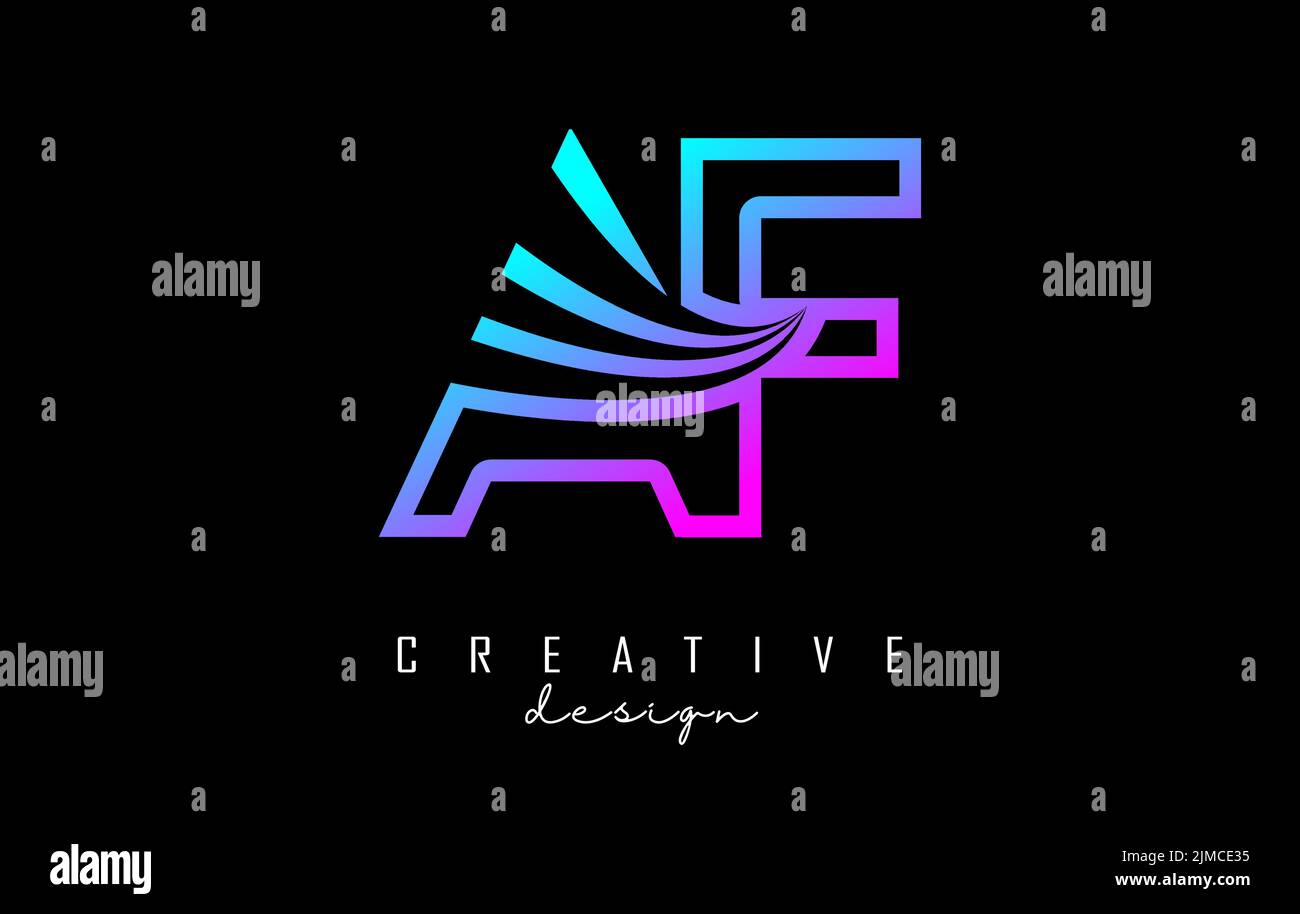 Outline colorful leading lines letters AF a f logo with road concept ...