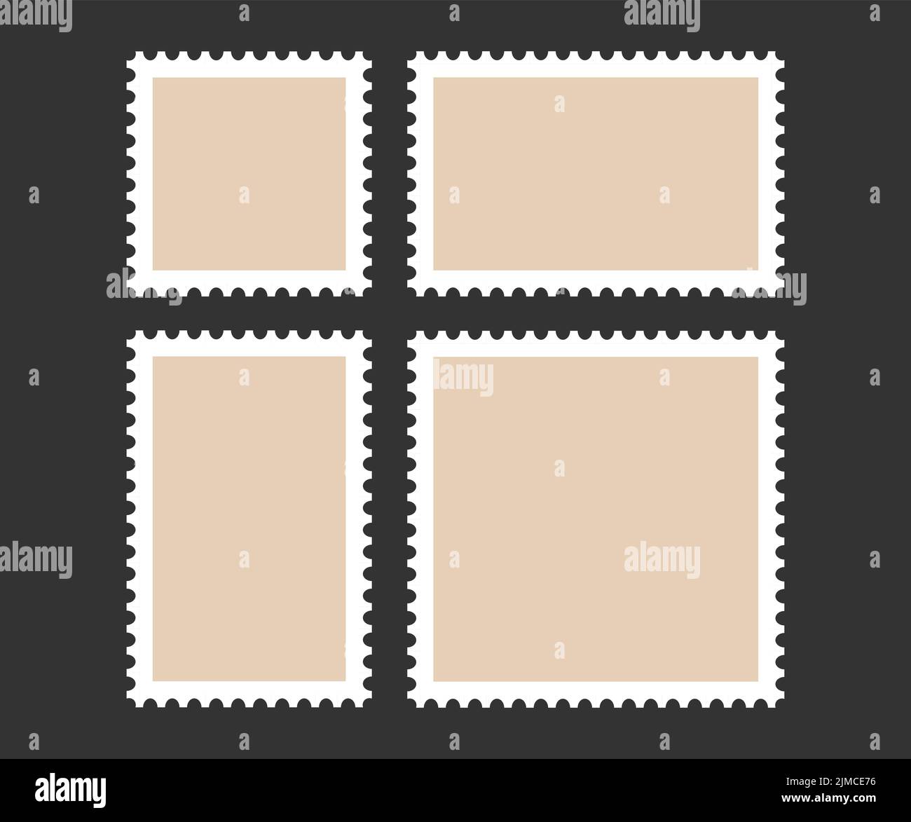 Postage stamp frames set. Empty border template for postcards and letters. Blank rectangle and ...