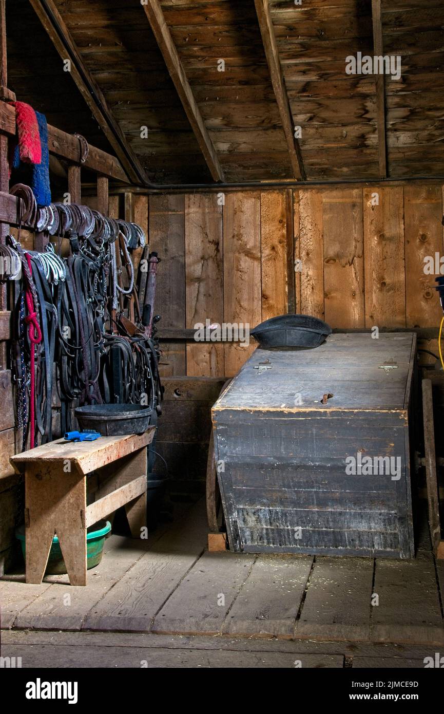 Weathered Barn Interior at Deer Lodge, Montana, USA Stock Photo - Alamy