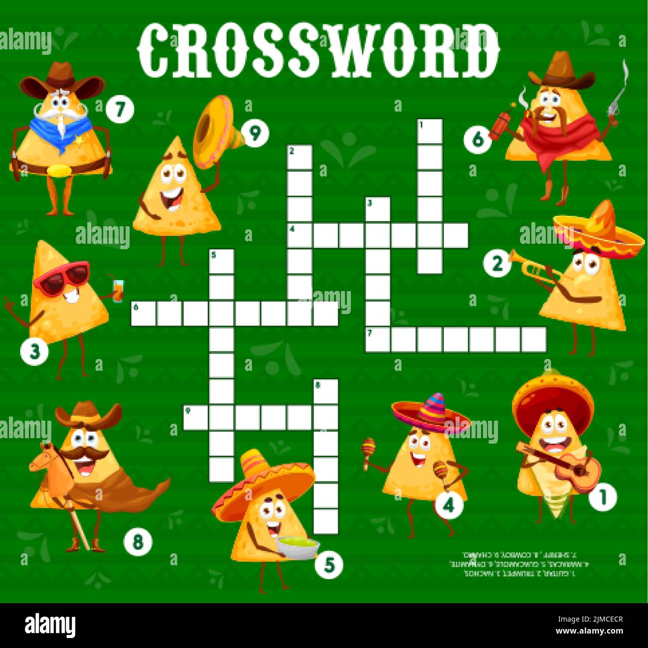 Funny mexican nachos chips characters crossword grid. Find a word quiz ...
