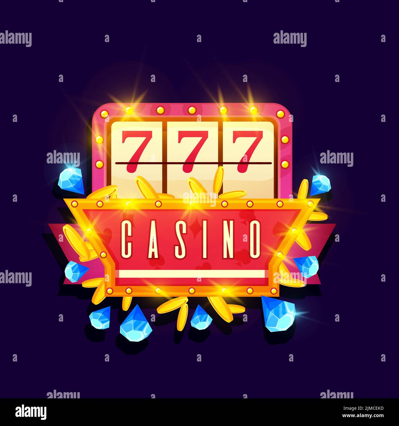 Casino banner, 777 jackpot with gold coins and diamonds, vector ...