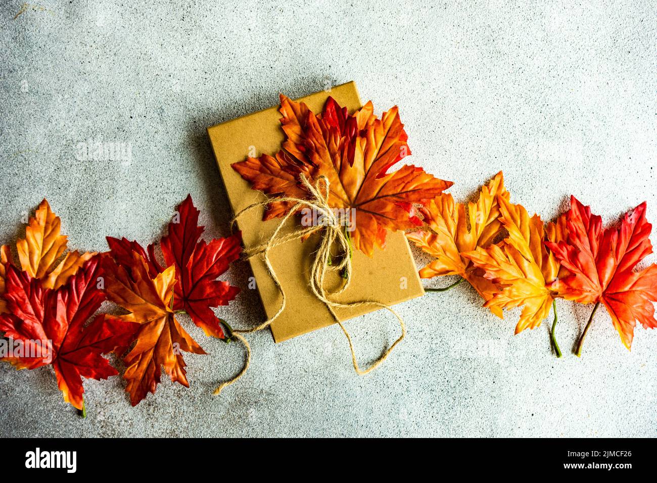 Autumnal gift box wrapping concept for Thanksgiving holiday on the ...