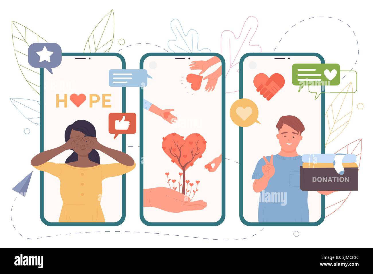 Online charity and fundraising on screen of mobile phones vector ...