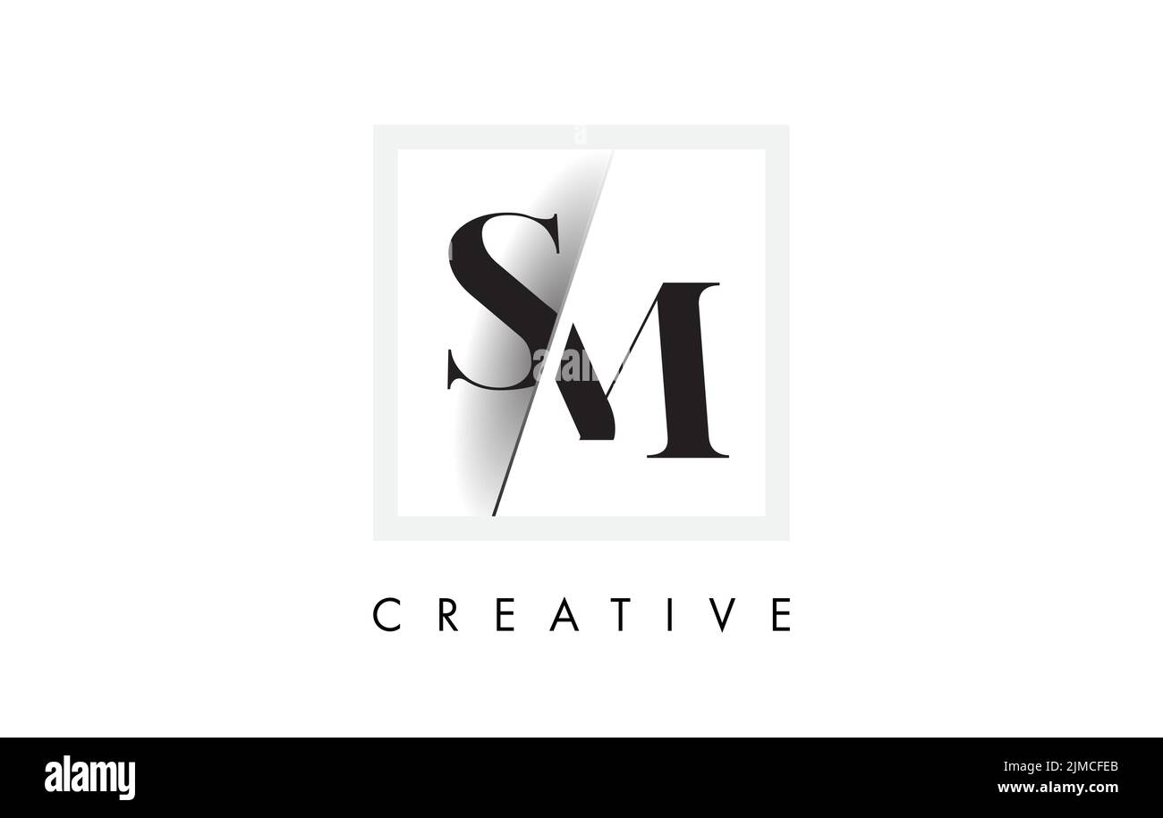 SM Letter Logo Design with Creative Intersected and Cutted Serif Font ...