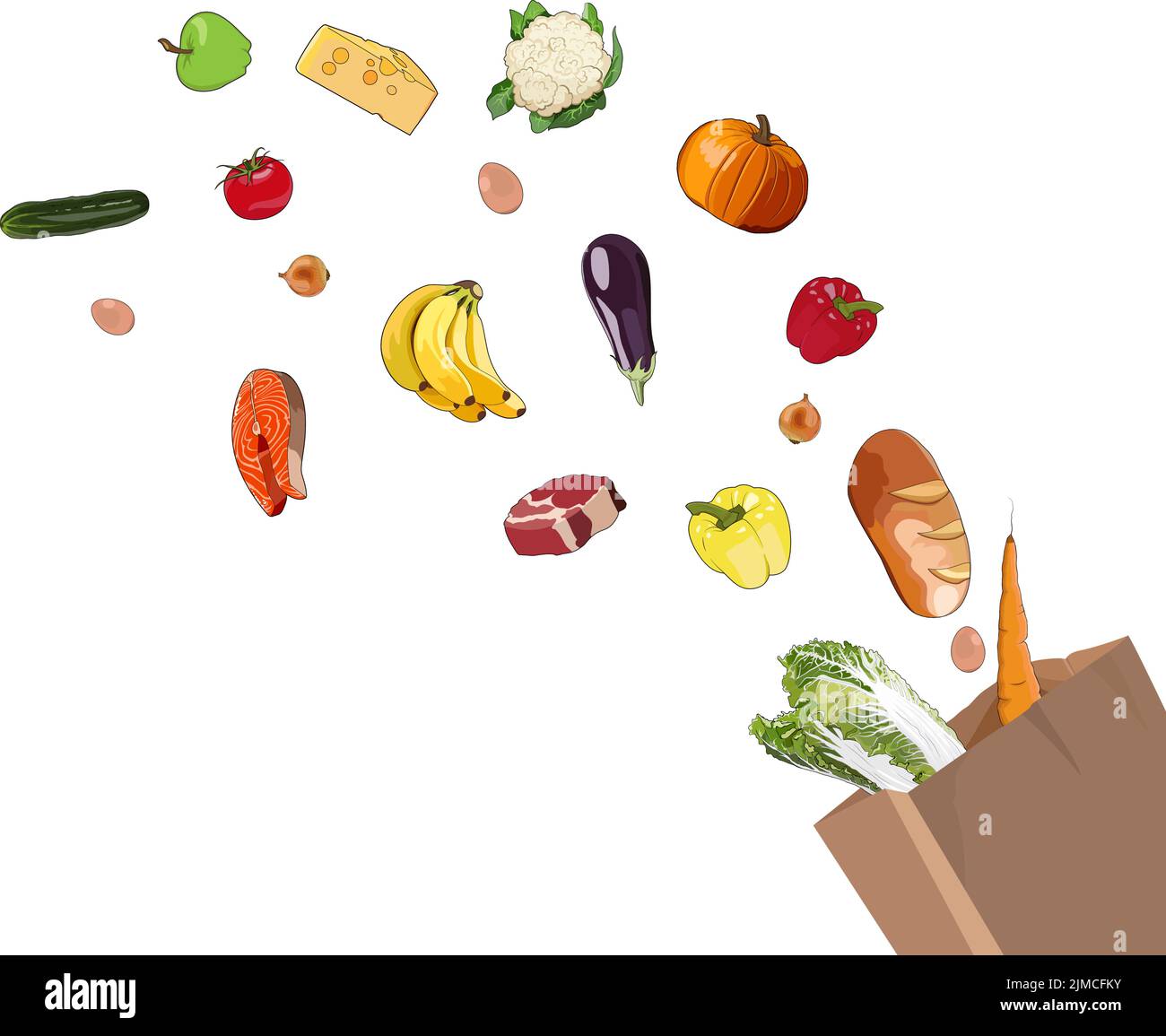 Grocery store shopping cart. Family diet food splash banner, Vector ...