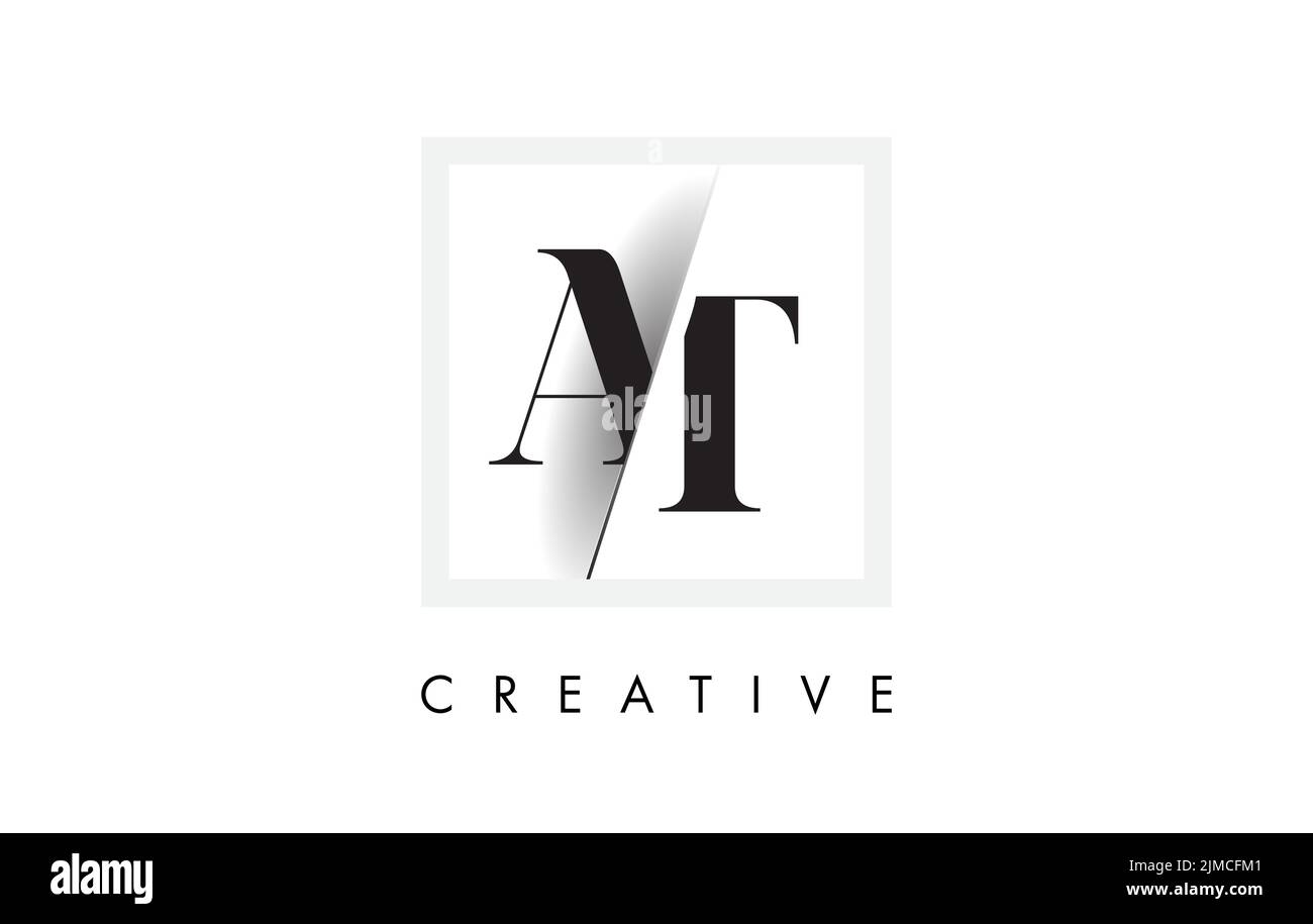 AT Letter Logo Design with Creative Intersected and Cutted Serif Font ...