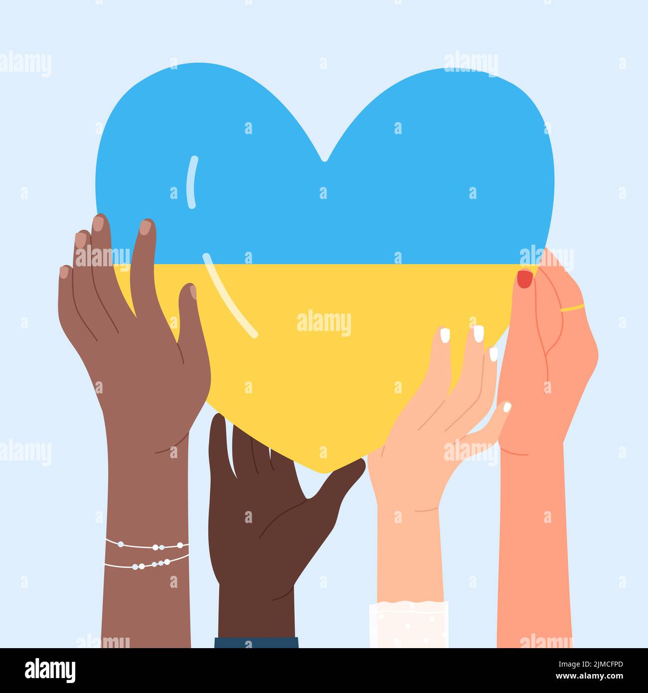 Hands of volunteers holding heart with Ukrainian flag together. Support ...