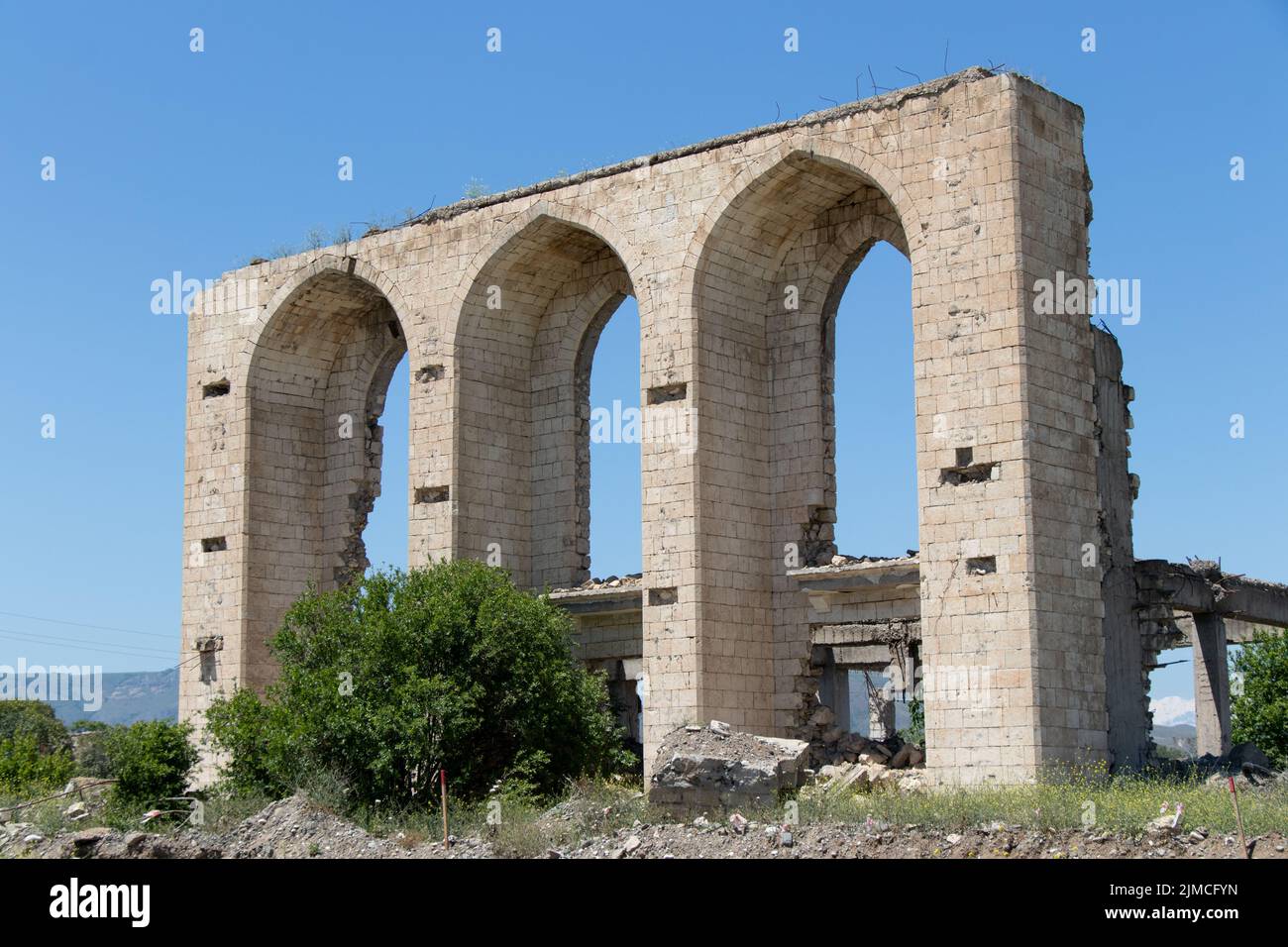 Agdam Theater building after the Karabakh war. Buildings destroyed ...