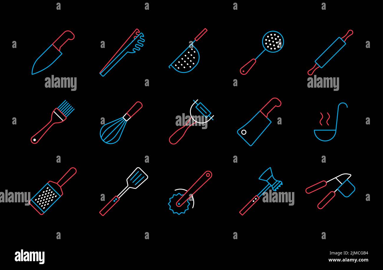 Kitchenware and kitchen vector isolated on the black icon set. Graph ...