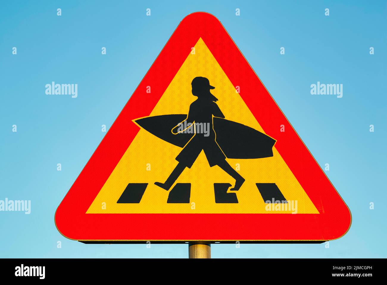 Triangular traffic sign, Caution surfer, Child with baseball cap and ...
