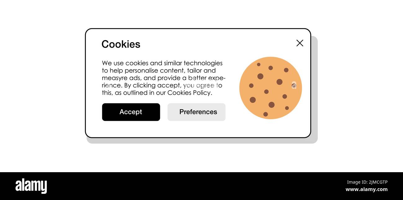 Internet web pop up for cookie policy notification. Website uses ...