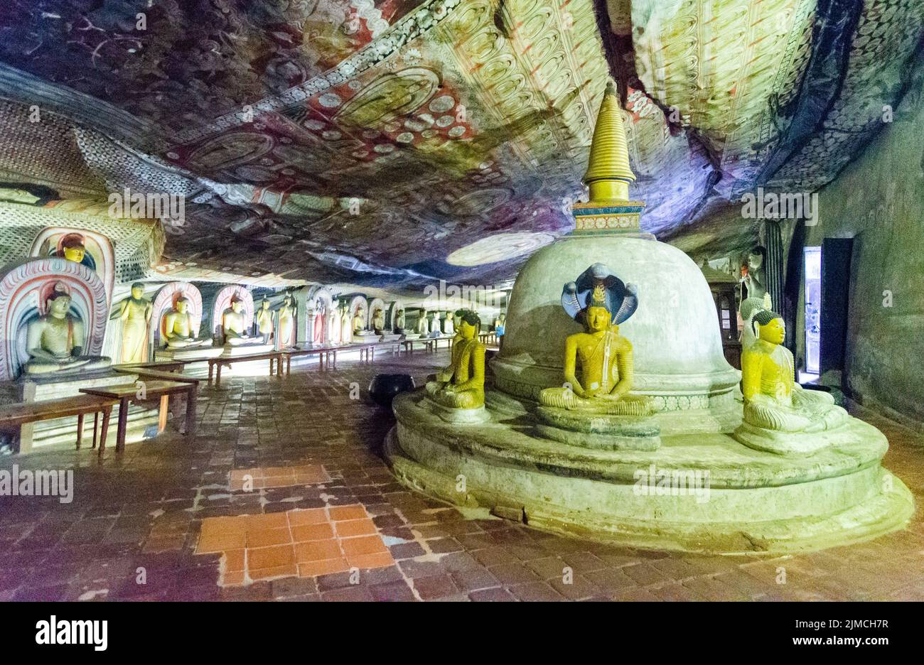 Stupa and painted interior of the Dambulla Cave Temples, Sri Lanka ...