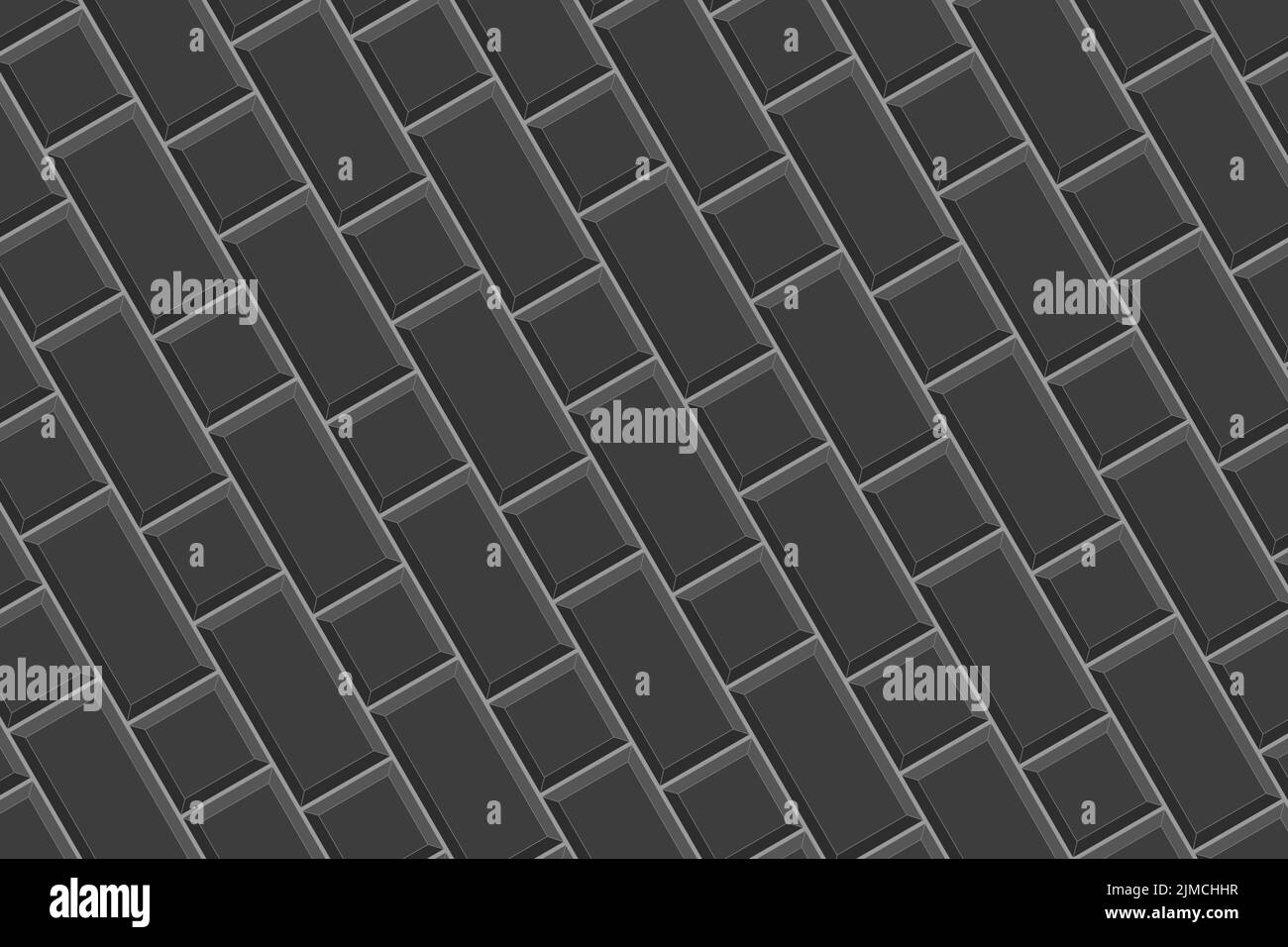 Black rectangles and squares tile in diagonal arrangement. Ceramic or ...