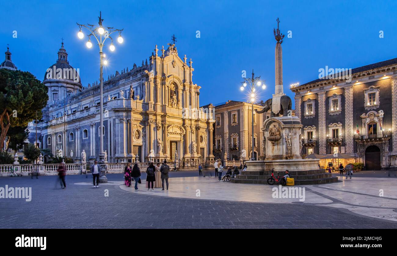 Cathedral square with cathedral and elephant fountain in the old town ...