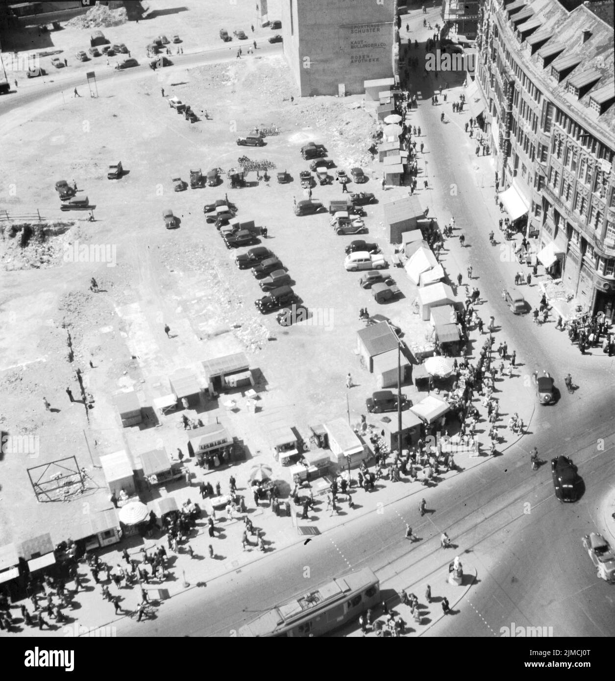 Circa 1950, Munich, Germany: Munich car park bombed site during WWII ...