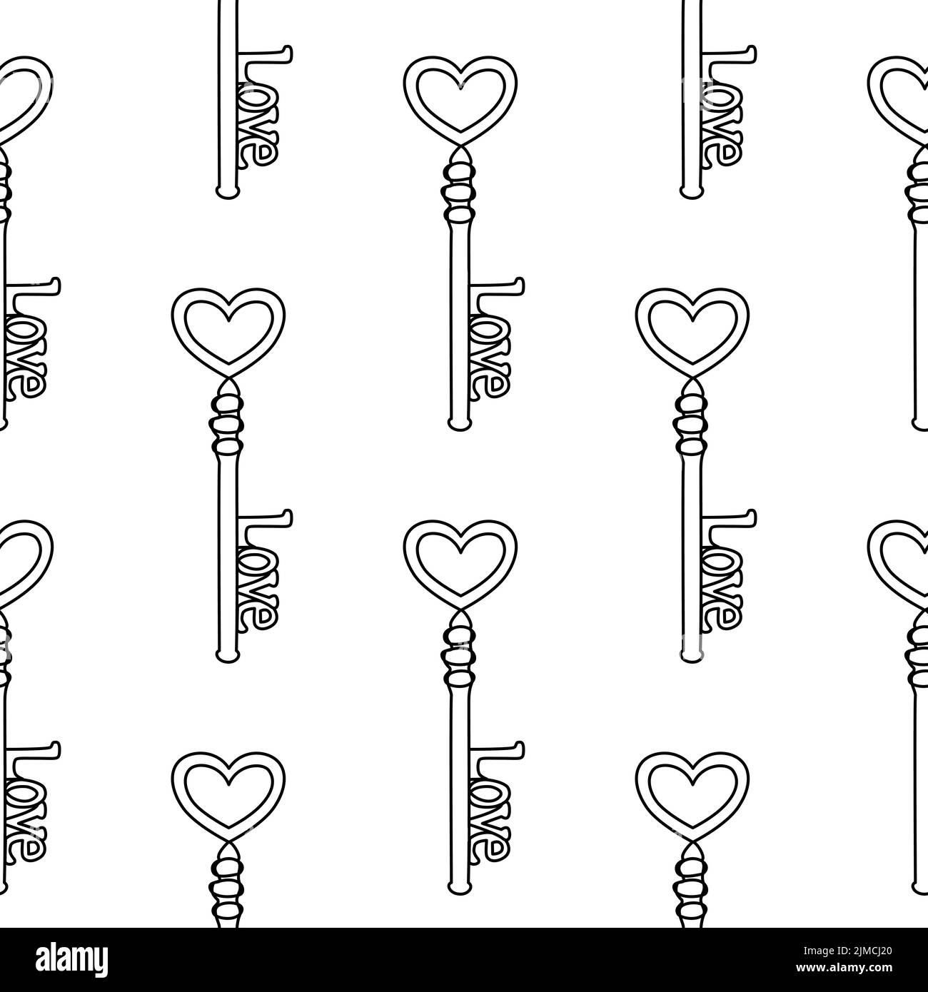 Keys romantic seamless pattern. Minimalist continuous line key love ...