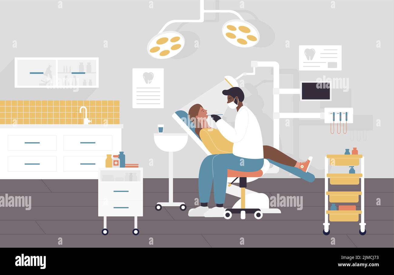 Visit to dentist for treatment and examination of teeth in dental ...