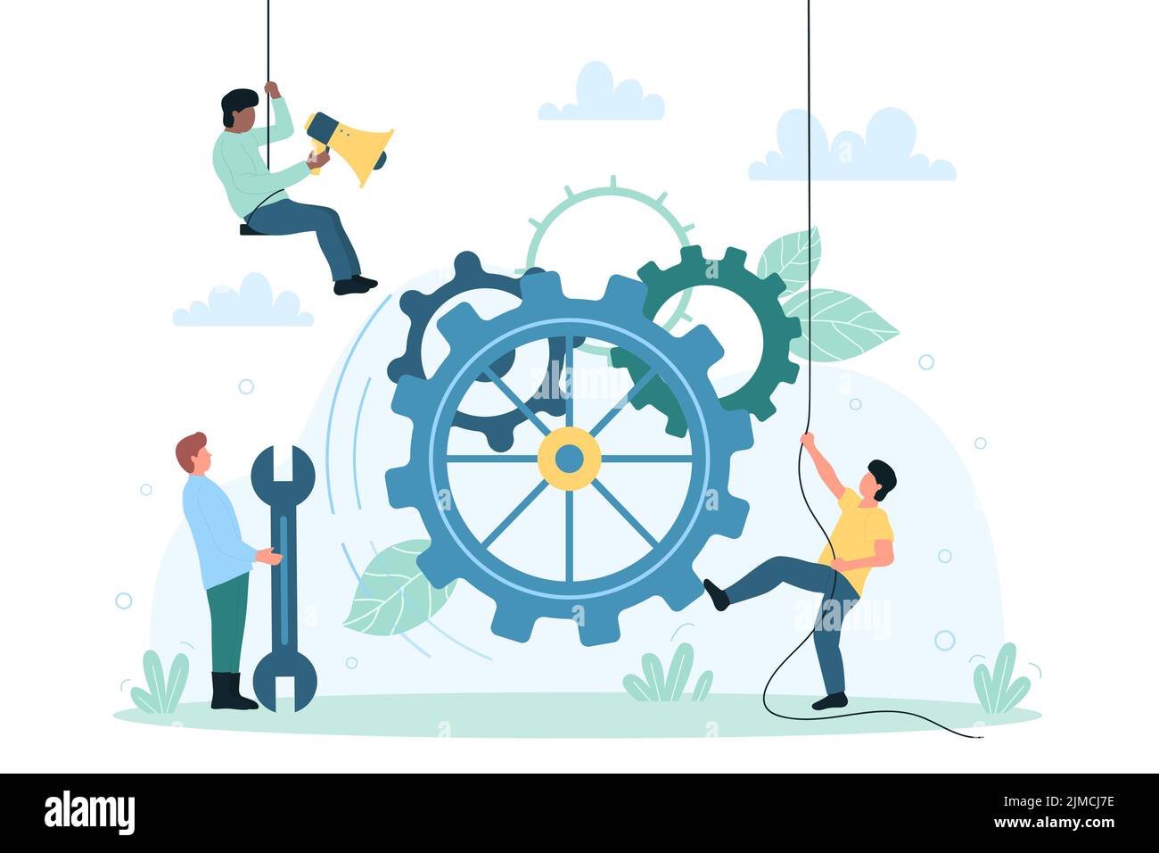 Maintenance and repair service with tiny technicians vector ...