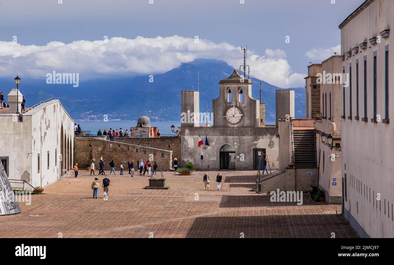 Inner courtyard of Castel Sant Elmo with Vesuvius, Naples, Gulf of ...
