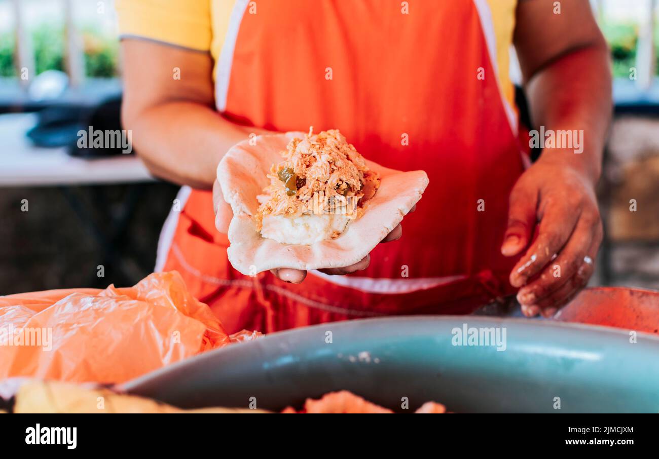 Elaboration of traditional pupusas, elaboration of the dough for ...