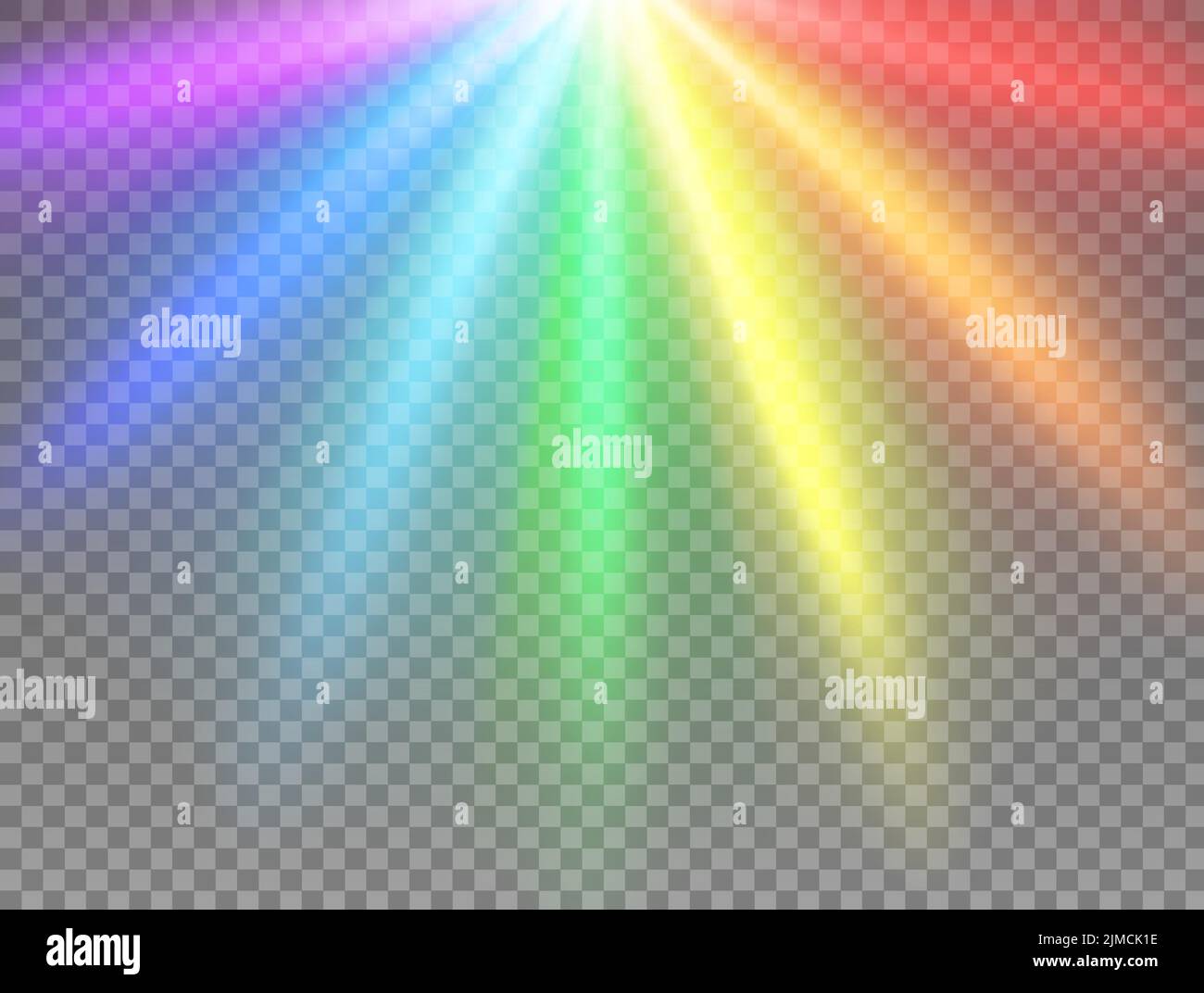 Rainbow rays on transparent background, light beams of color spectrum, vector lens flare effect ...