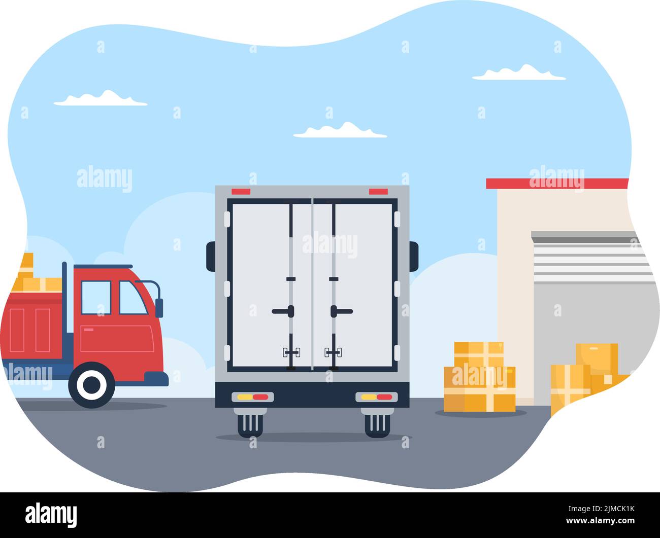 Trucking Transportation Cartoon Illustration with Cargo Delivery ...