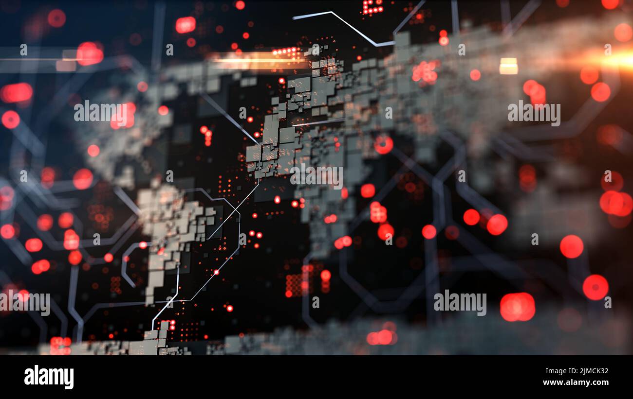Abstract 3d rendered world map made from box blocks. Abstract ...