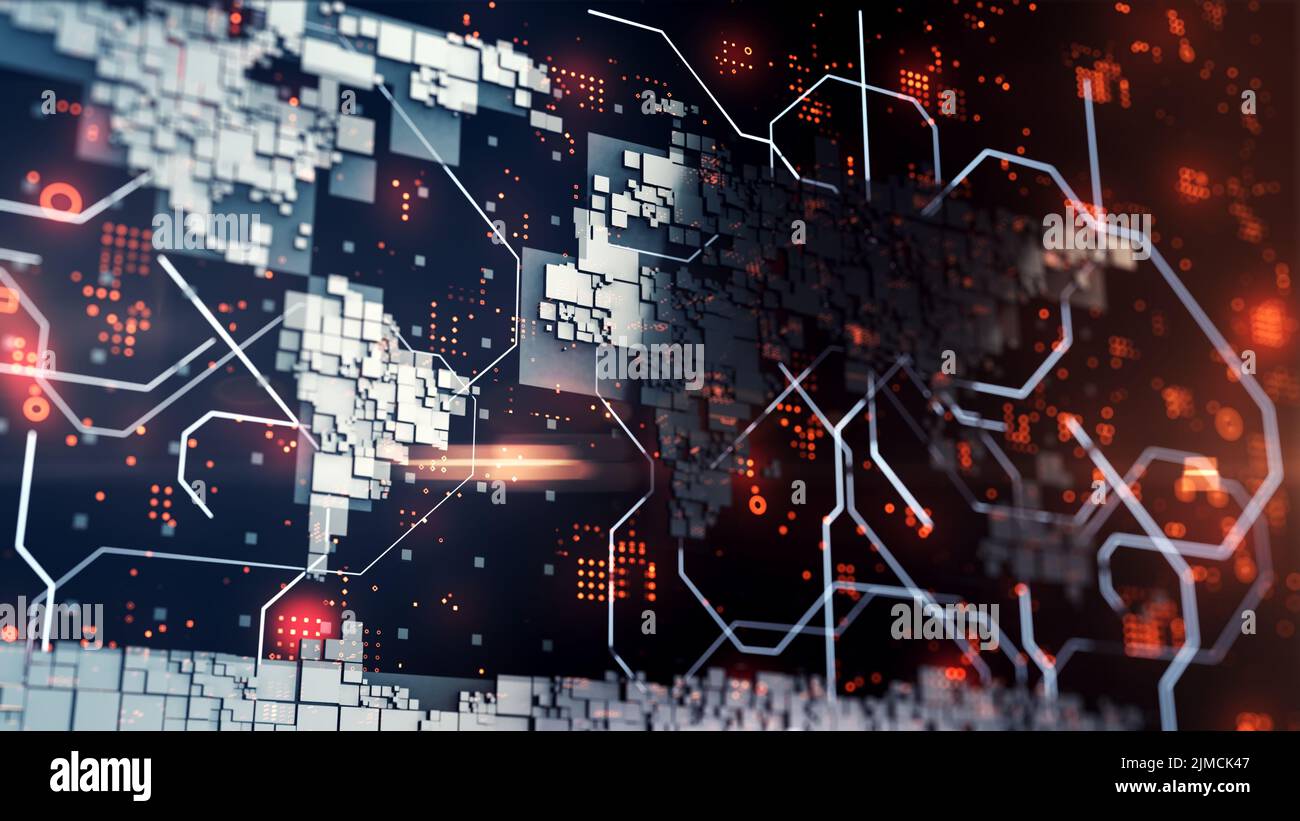 Abstract 3d rendered world map made from box blocks. Abstract ...