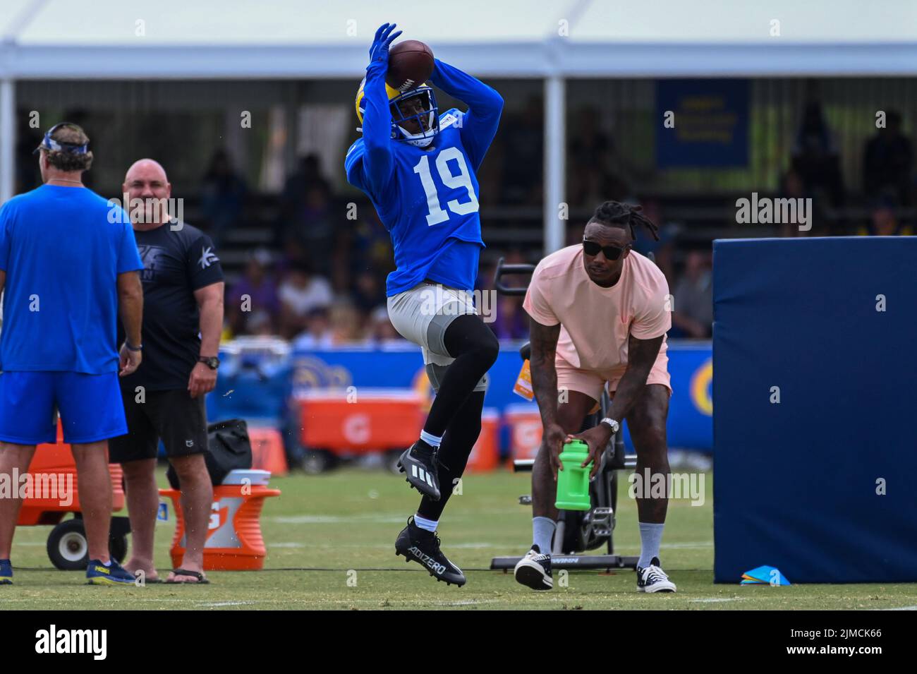 Former nfl wide receiver brandon marshall observes during training camp ...