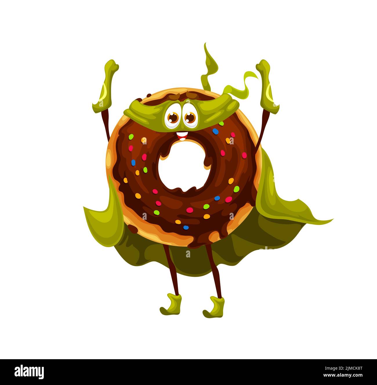 Cartoon donut superhero character. Takeaway dessert, fast food cafe ...