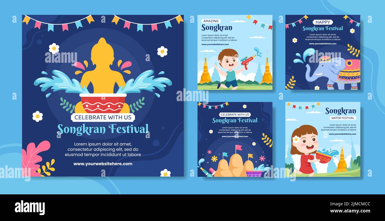 Songkran Festival Day Social Media Post Template Cartoon Background ...
