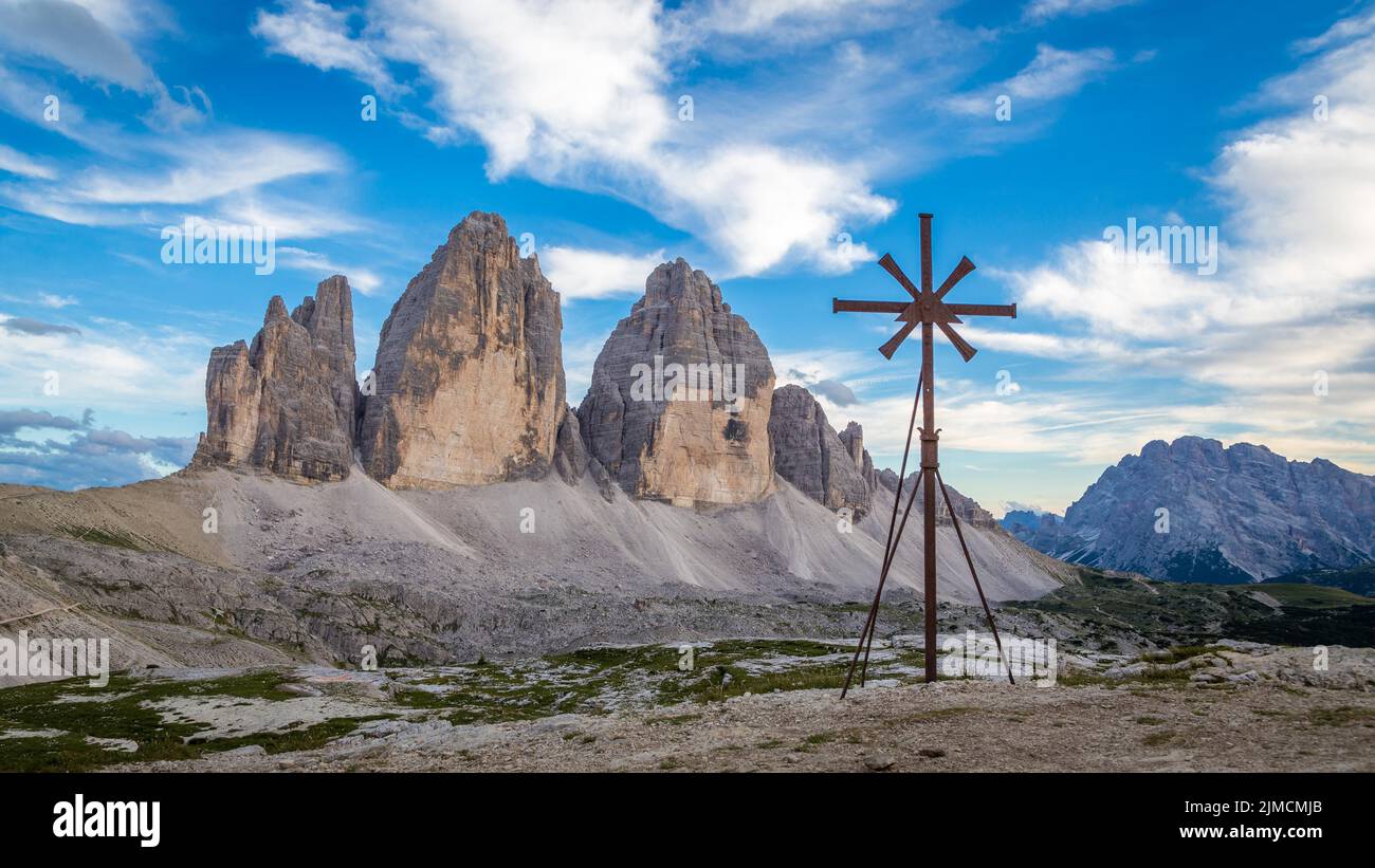 Three Peaks, north faces, Eisenkreuz in front, Dolomites, South Tyrol ...