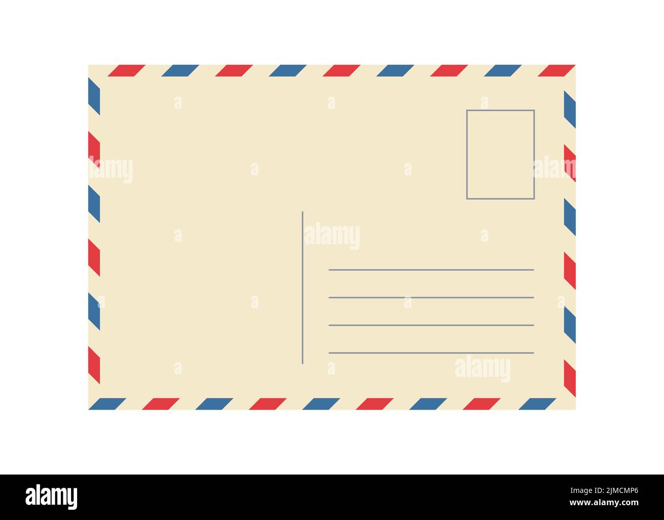Vintage airmail postcard back template with diagonal blue and red ...