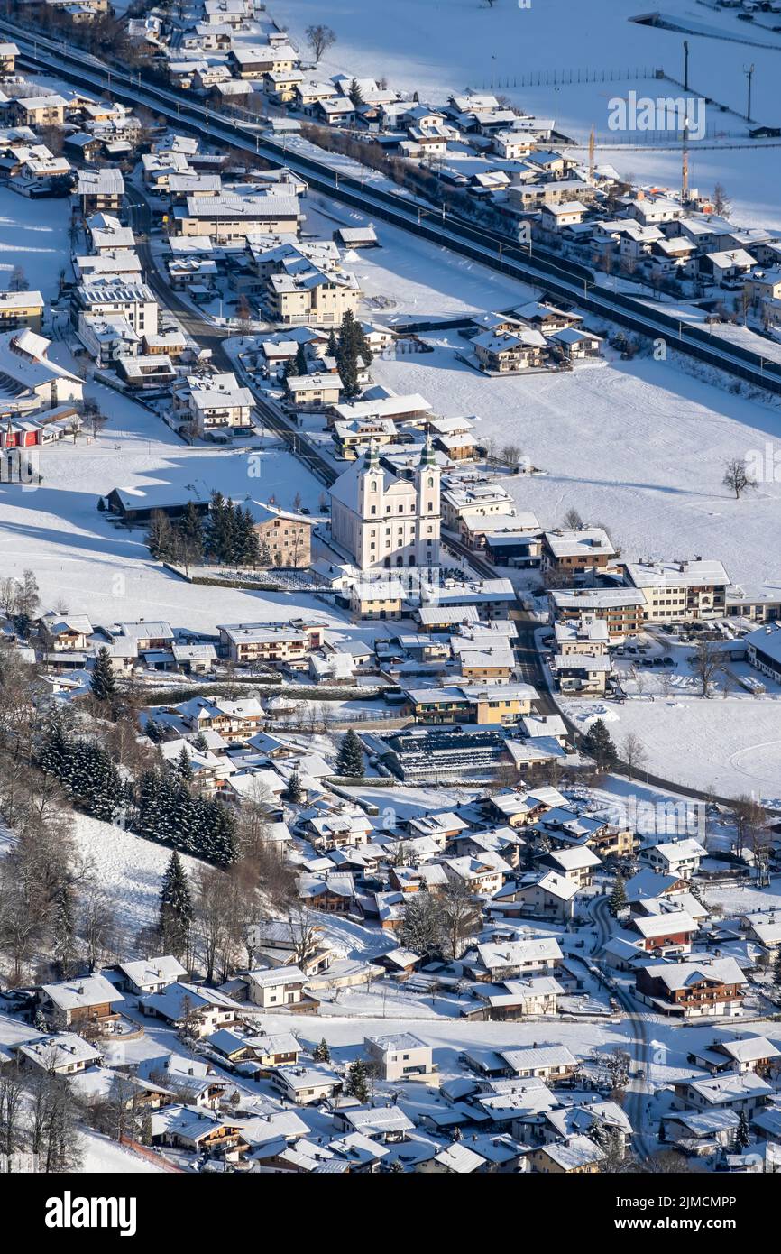 Snow-covered valley, Brixen im Thale, Tyrol, Austria Stock Photo - Alamy