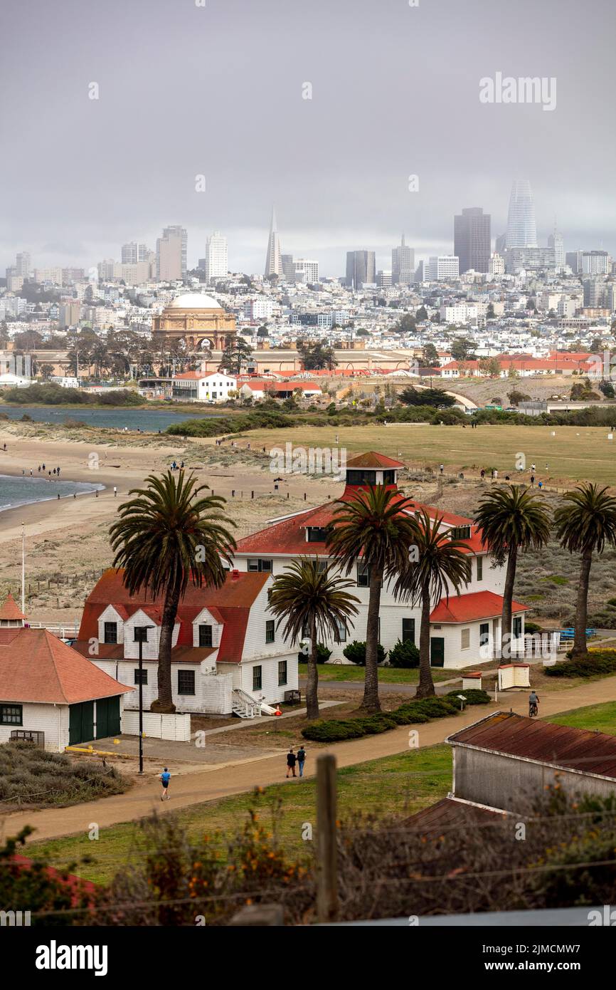 View from Fort Point of the backdrop of the city of San Francisco ...