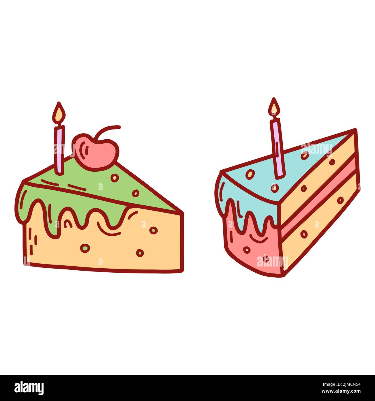 Set of piece of cute cakes. Flat vector illustration Stock Vector Image ...