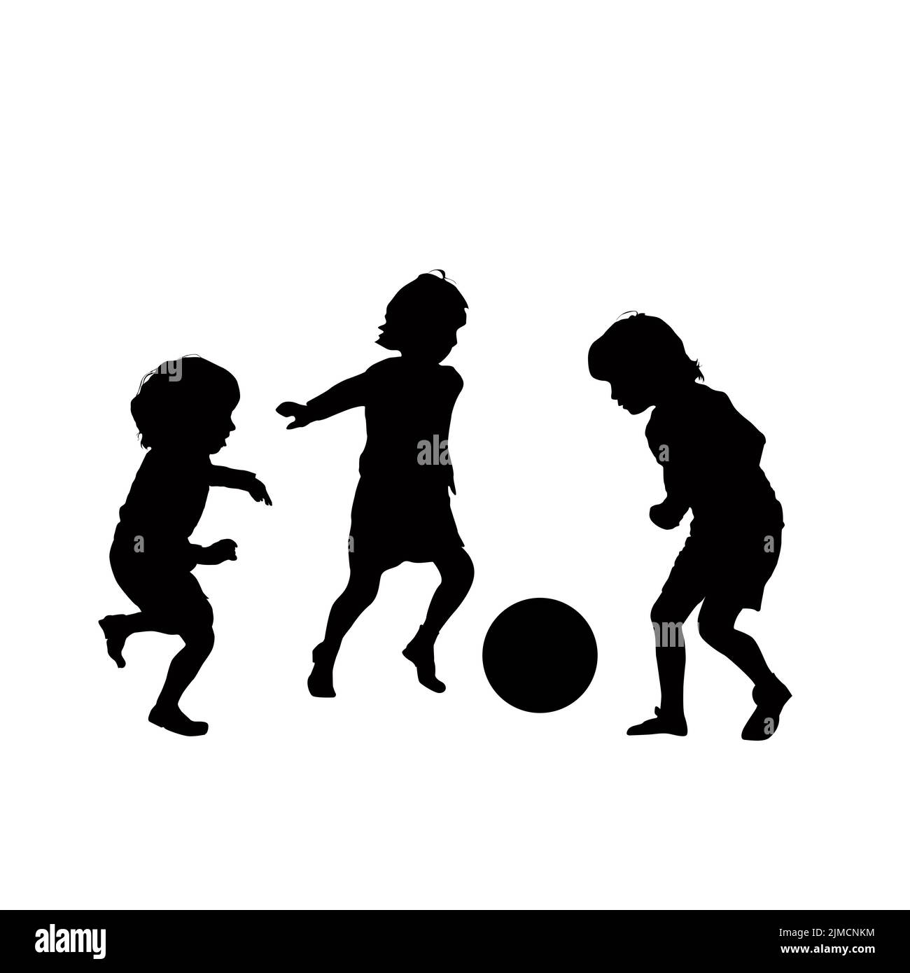 Vector silhouette of children playing soccer, isolated, grouped objects ...