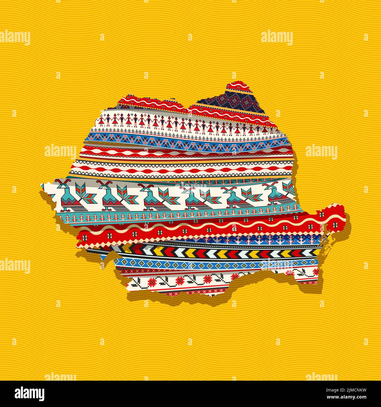 Map of Romania covered in ethnic textures, decorative vector map Stock ...