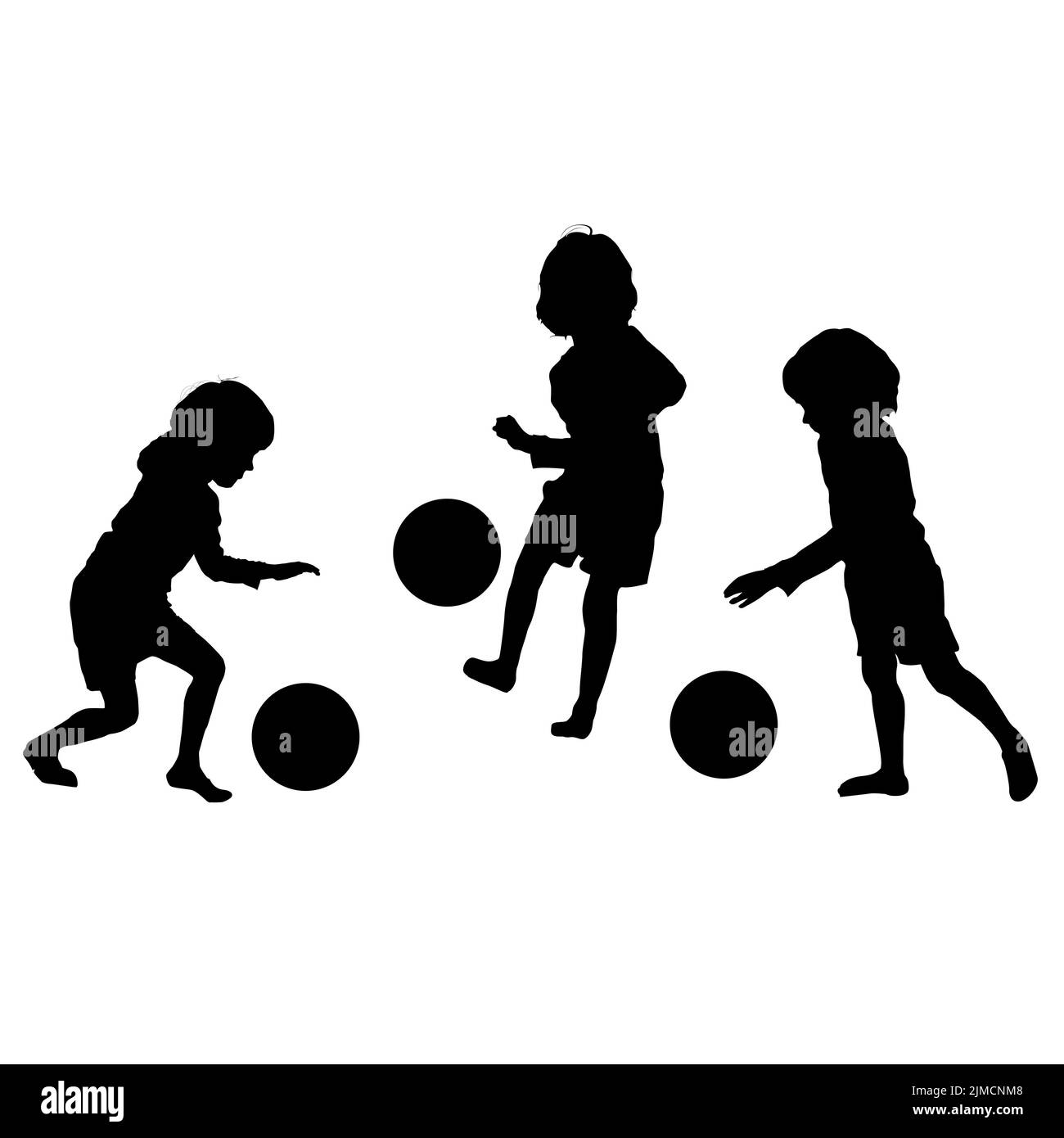 Vector silhouette of children playing soccer, isolated, grouped objects ...