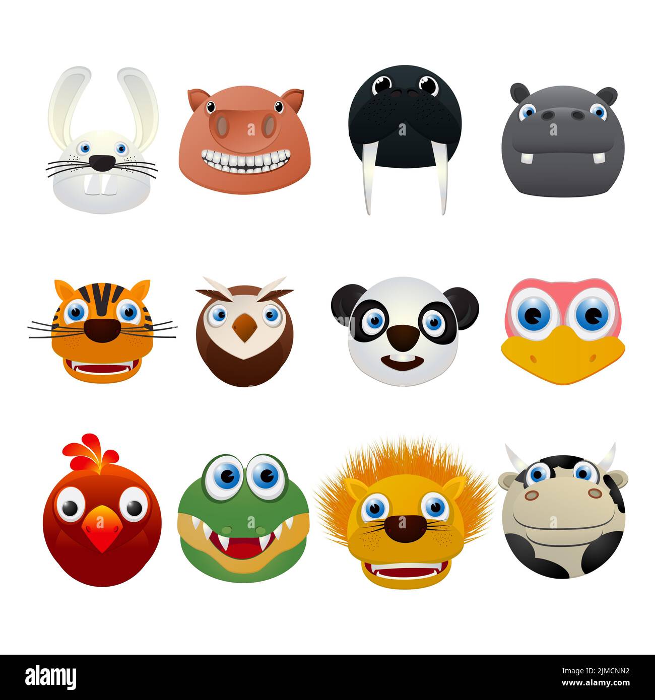 Cute animal icons set, isolated vector objects over white background ...