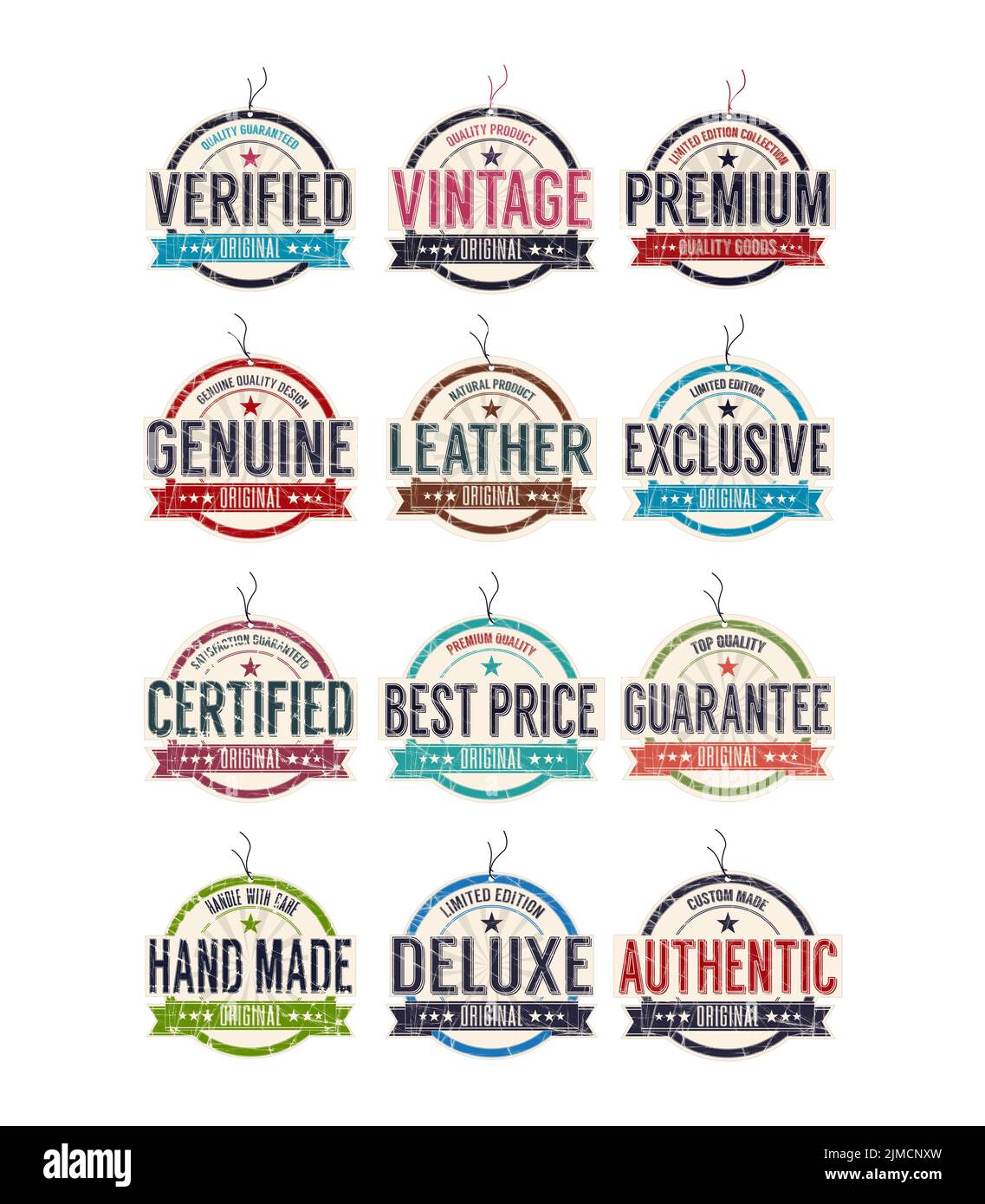 Vintage fashion labels set on white background Stock Photo - Alamy