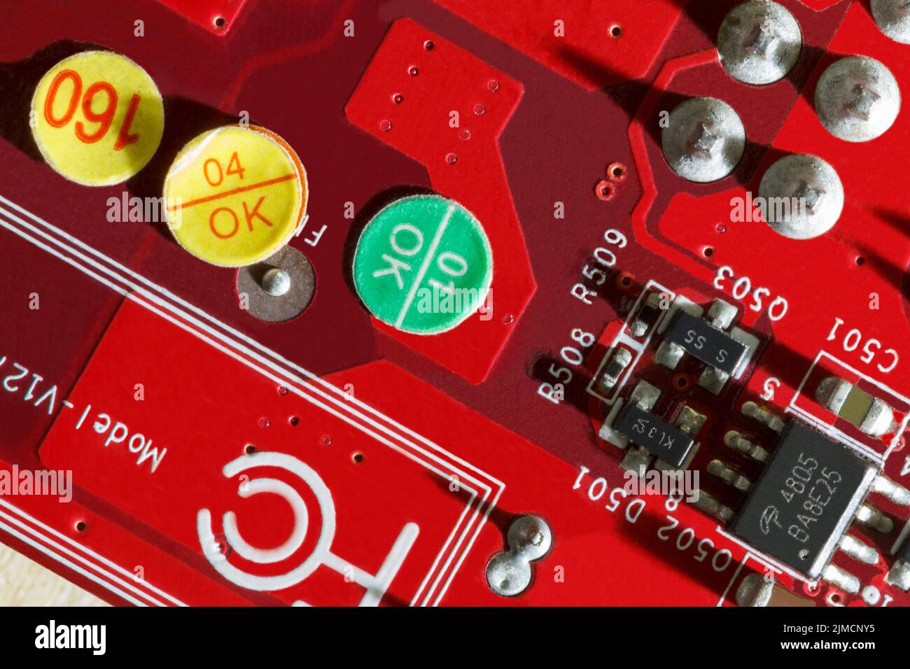 Electronic Printed Circuit Board in red with Electronic components- top ...