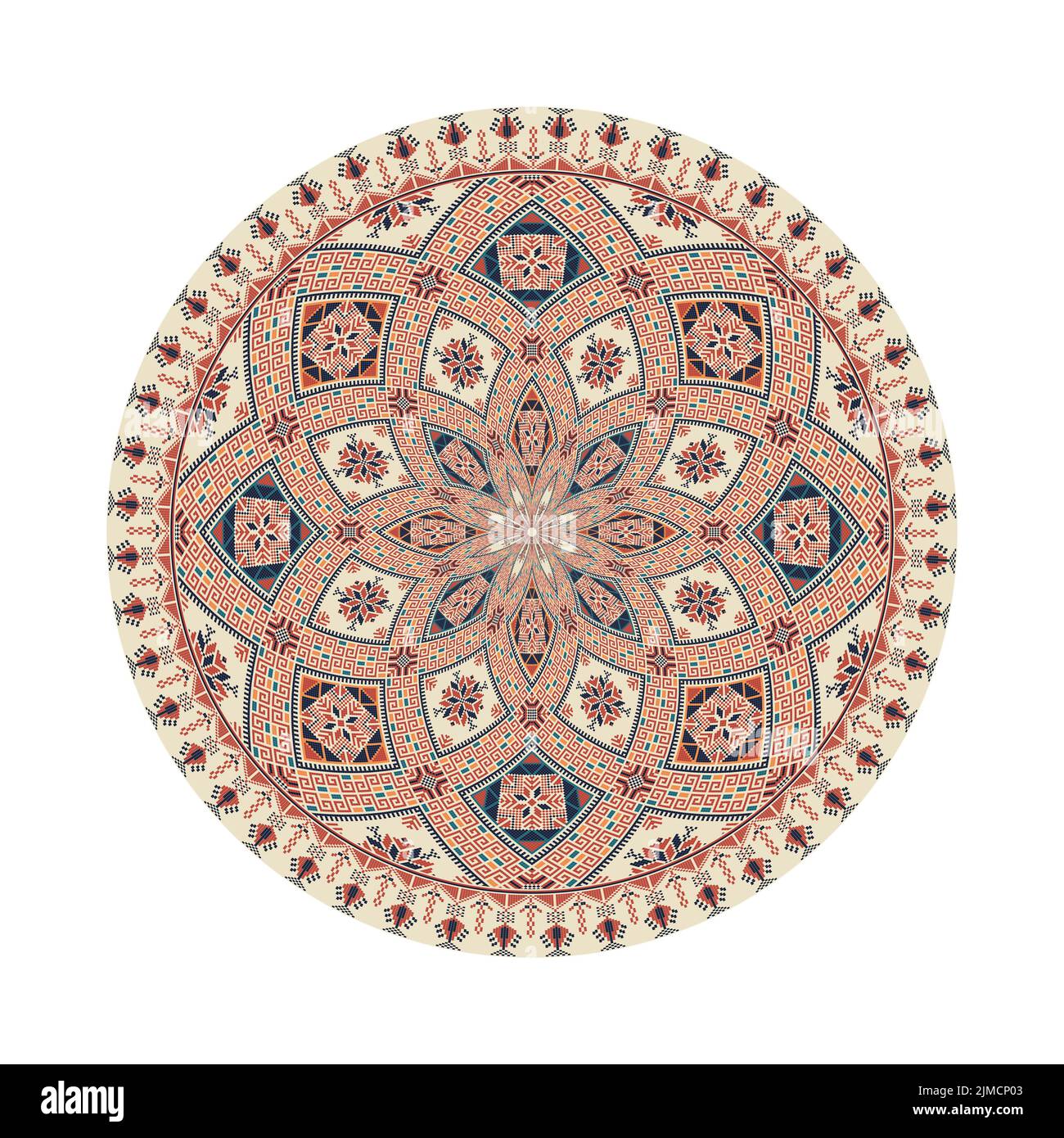 Circular pattern in traditional Palestinian style, vector design ...