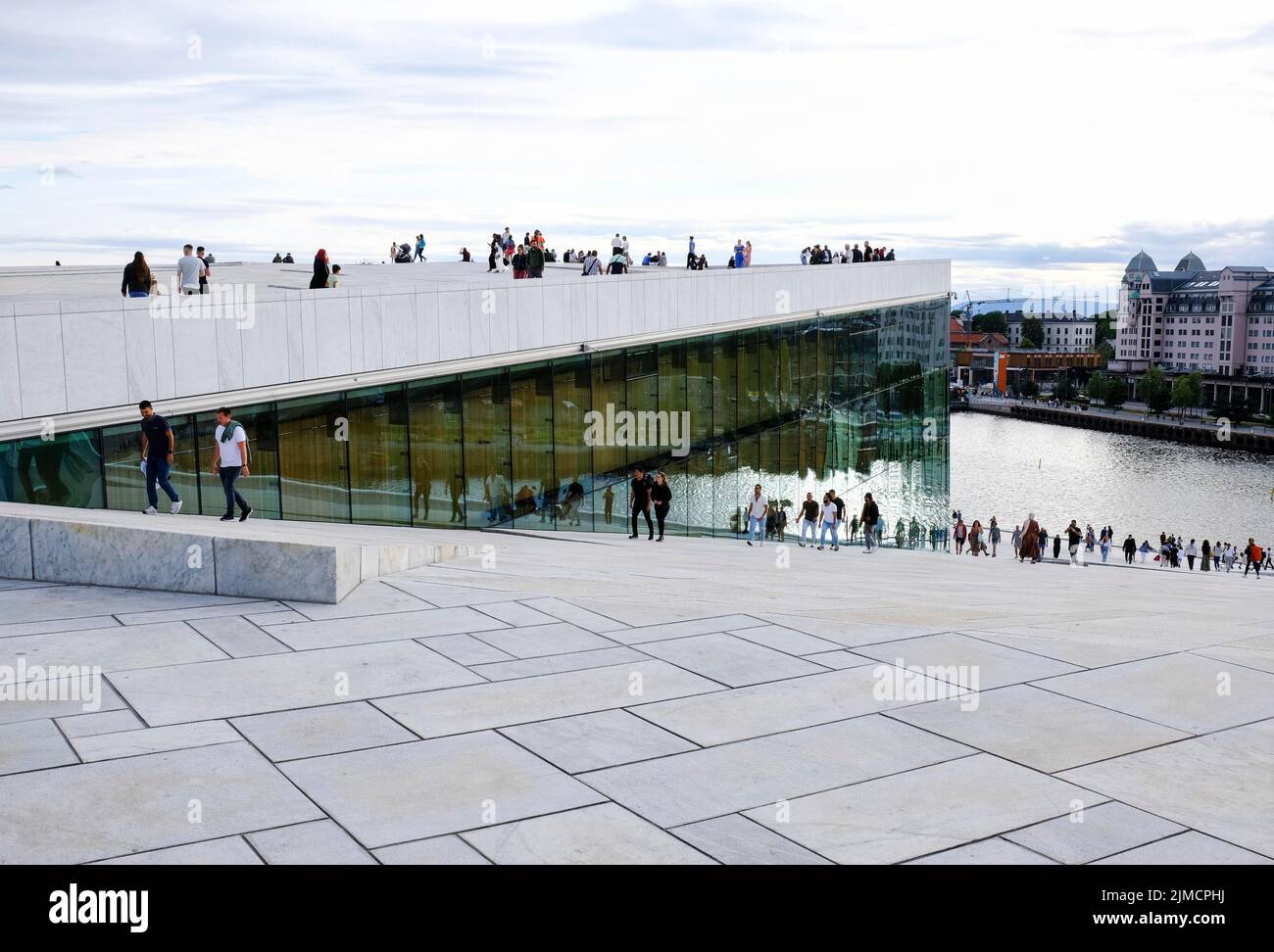 Sloping marble staircase to the roof of the Oslo Opera House ...