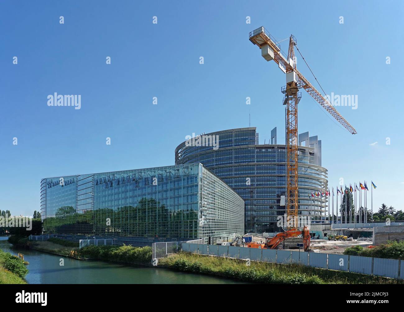 Construction crane on building site, European Parliament, Strasbourg ...