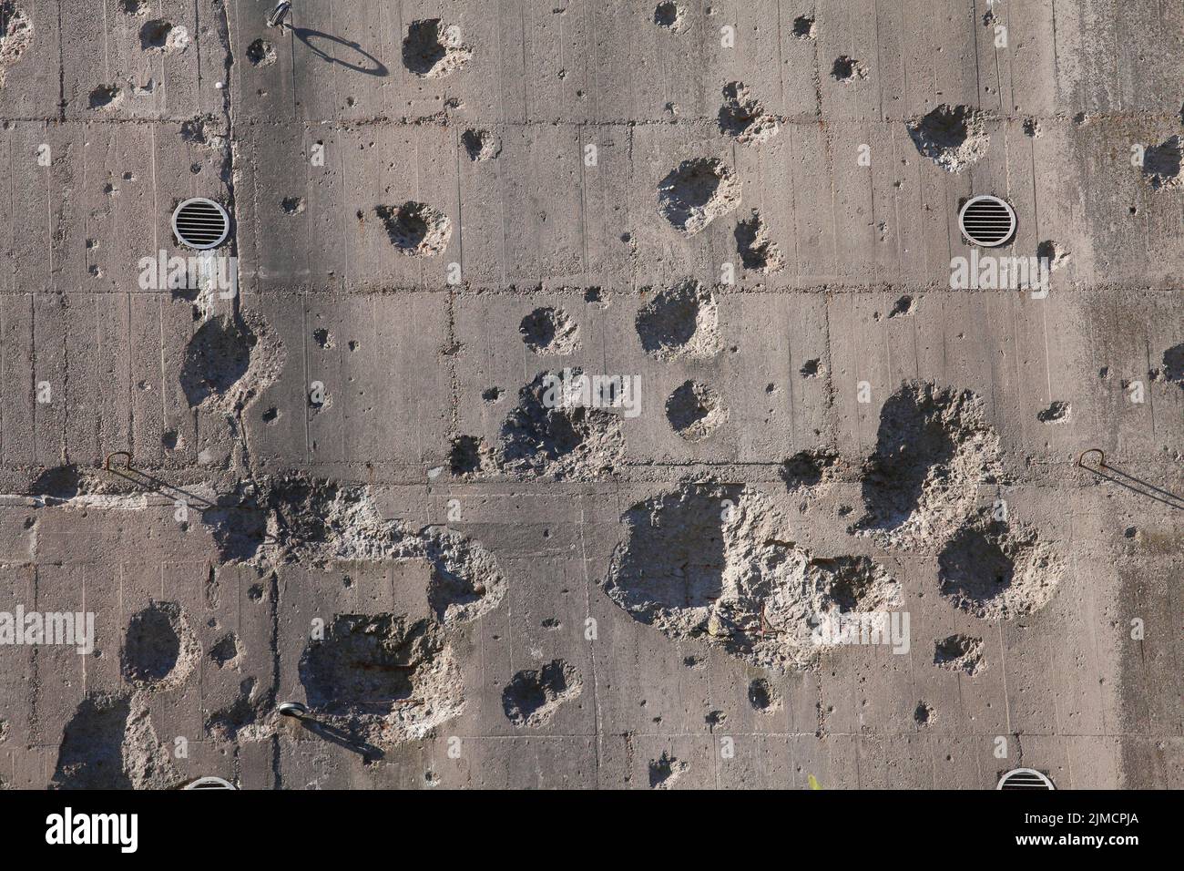 Bullet holes from the Second World War on an air raid shelter, Bremen ...
