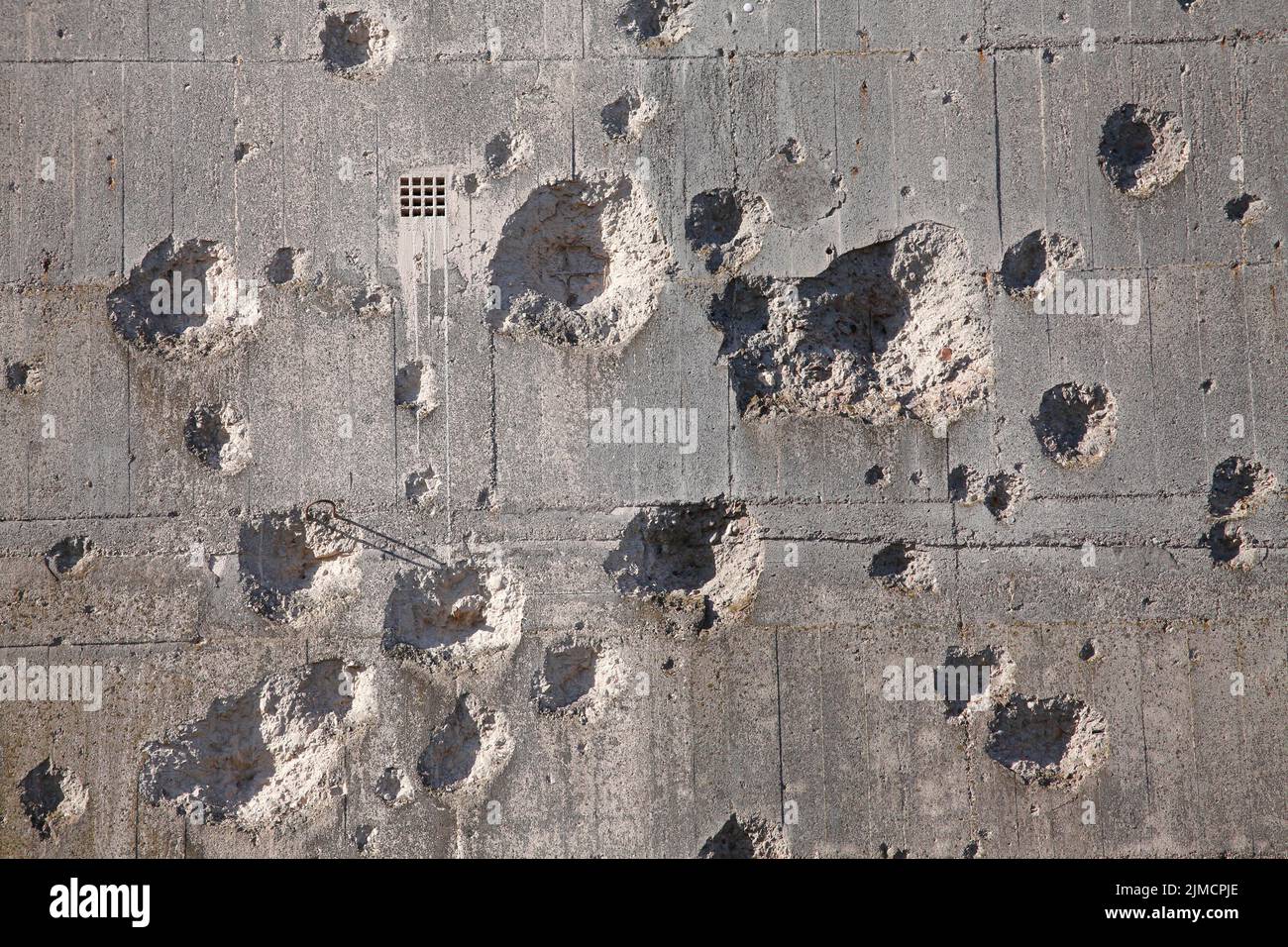 Bullet holes from the Second World War on an air raid shelter, Bremen ...