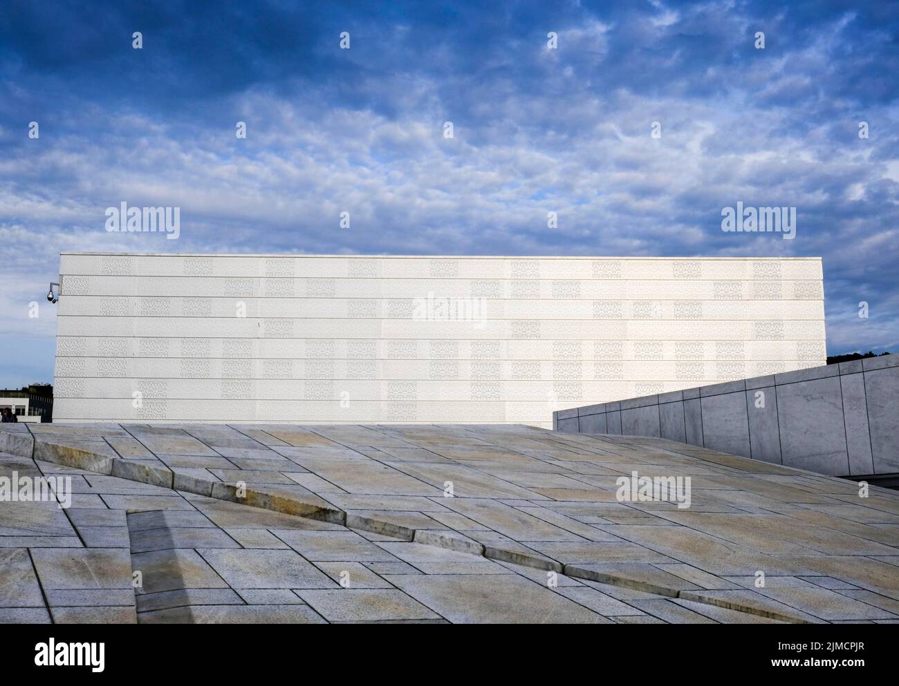 Sloping marble staircase to the roof of the Oslo Opera House ...